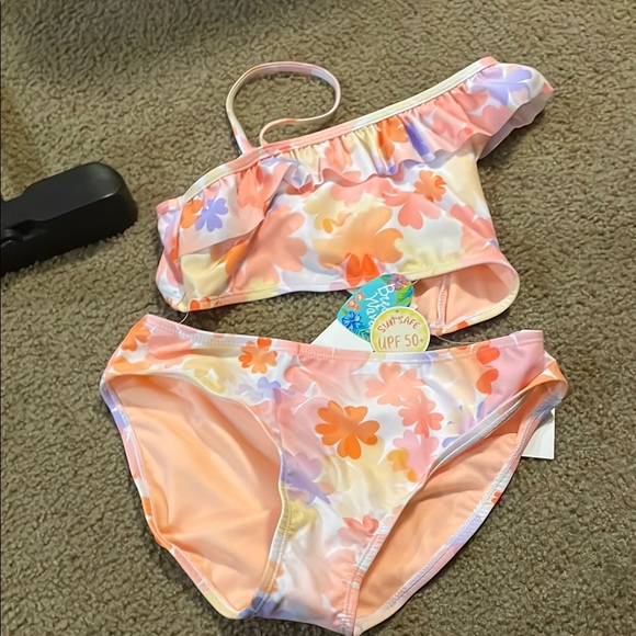 breaking | Swim | Nwt Vibrant Peach Watercolor Bikini With Ruffled ...